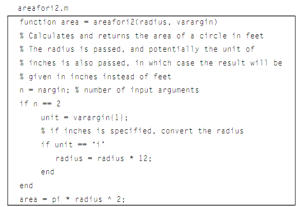 Illustration Of Variable Number Of Input Arguments Matlab Programming